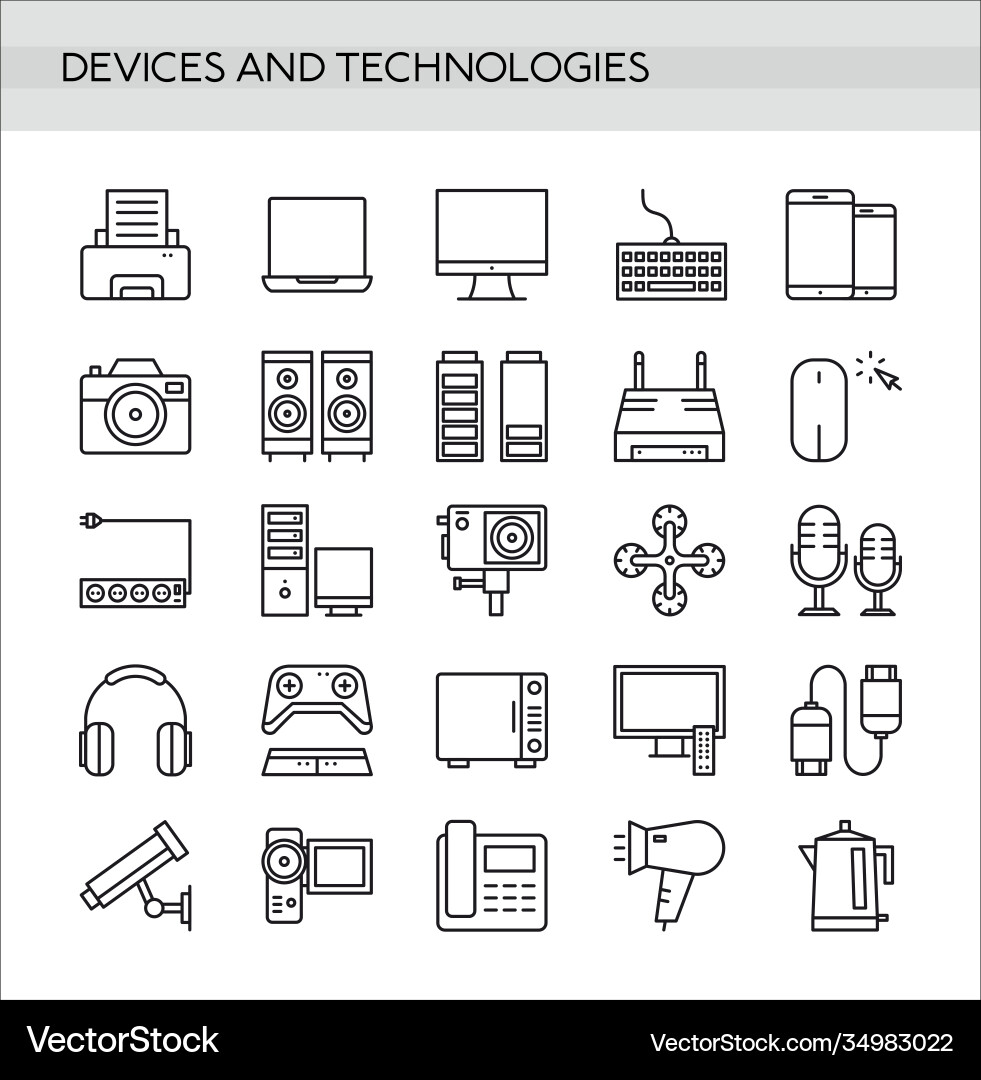 Devices icons set in thin line style isolated Vector Image