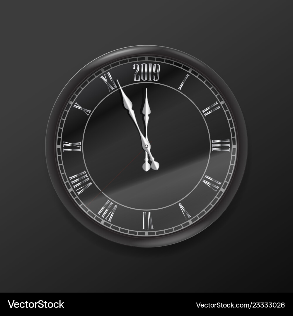 Round black classic wall clock with 2019 digits Vector Image
