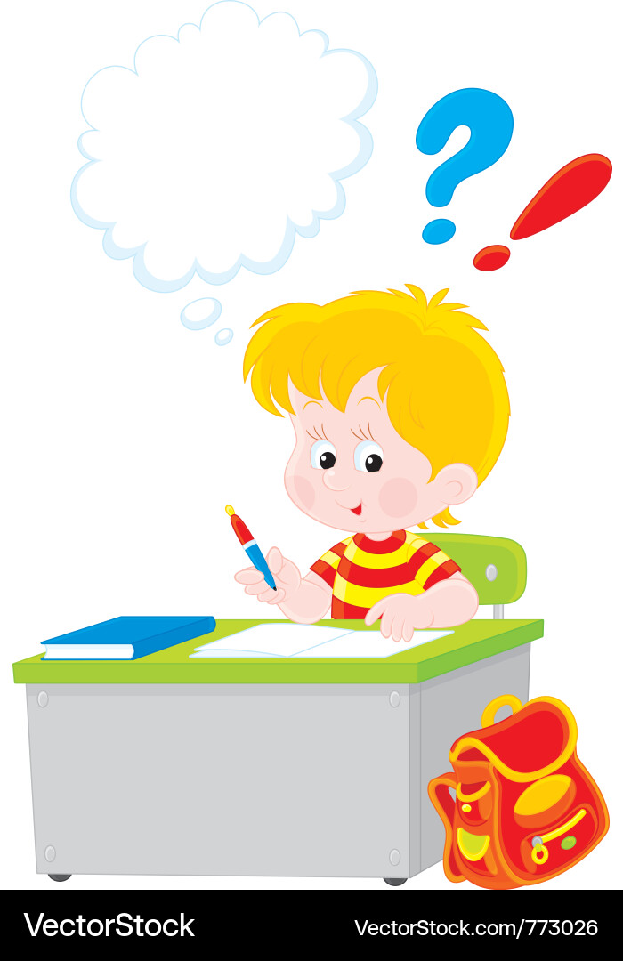 Schoolboy writing a test in school Royalty Free Vector Image
