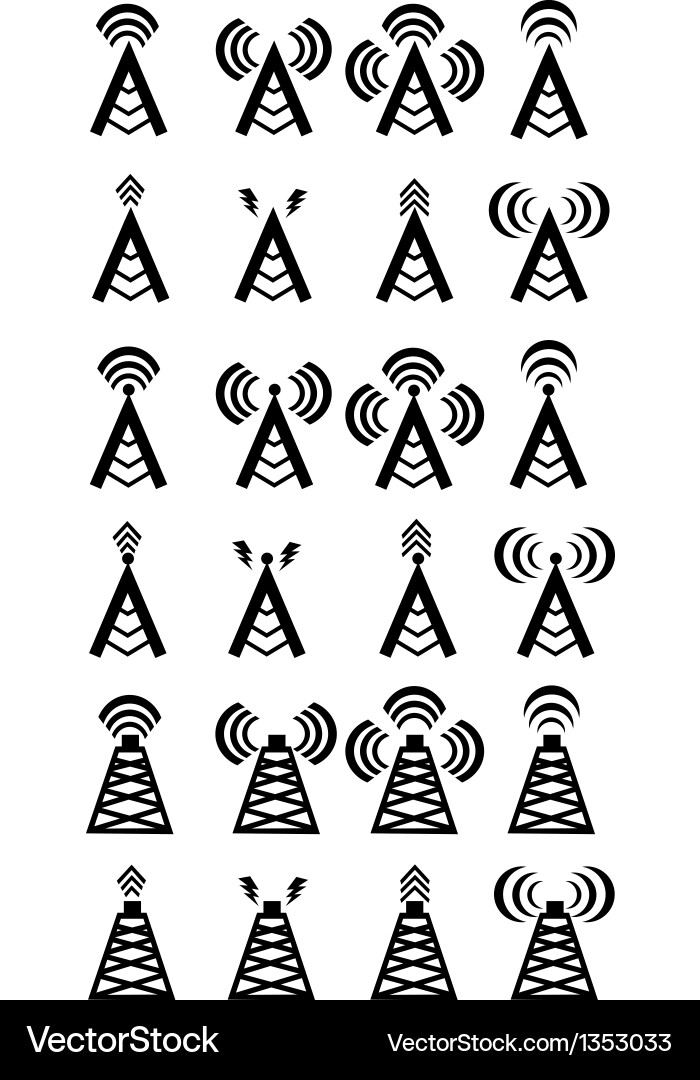 Radio tower or wireless tower icons Royalty Free Vector
