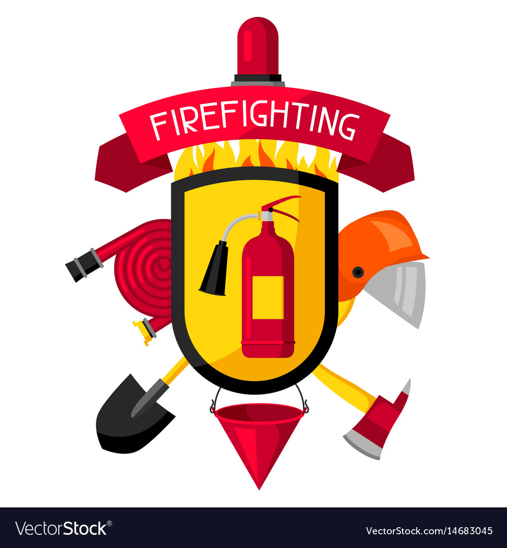 Badge with firefighting items fire protection Royalty Free Vector Image ...
