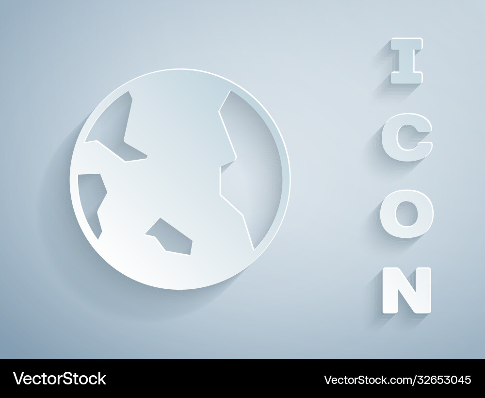 Paper cut earth globe icon isolated on grey Vector Image