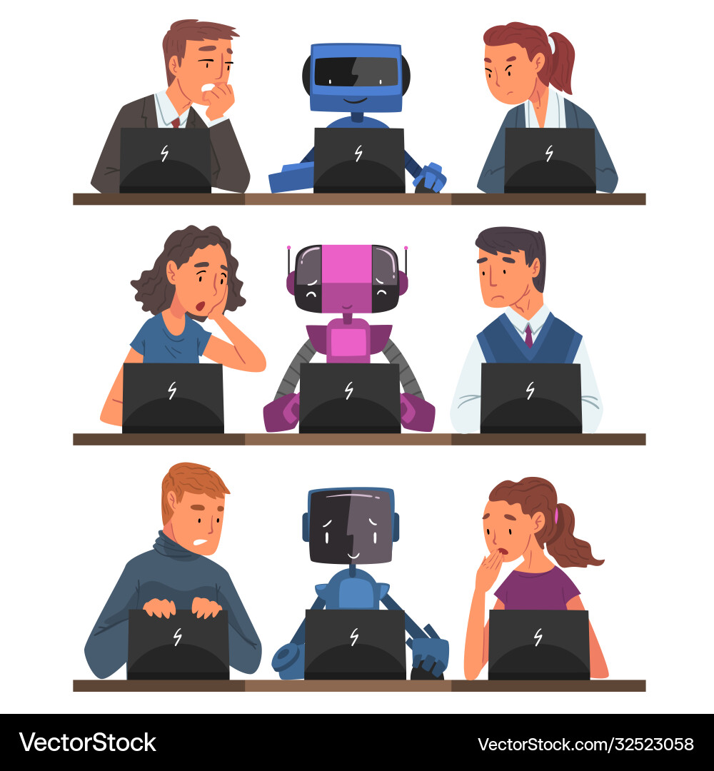 Humans vs robots set business people and androids Vector Image