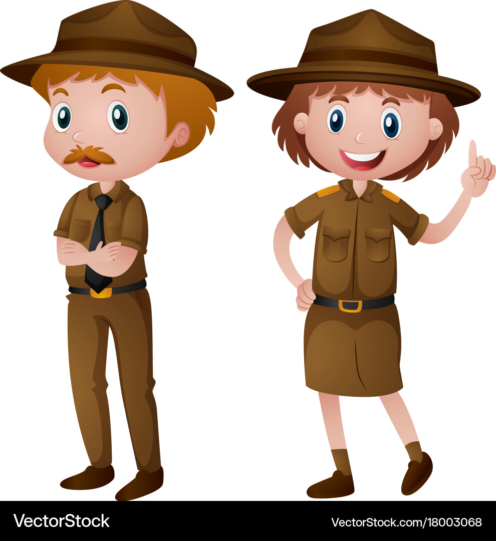 Two park rangers in brown uniform Royalty Free Vector Image