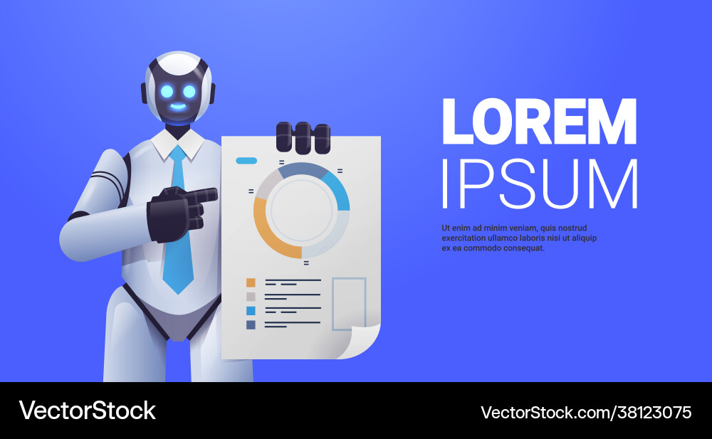 Modern robot analyzing statistics diagram Vector Image