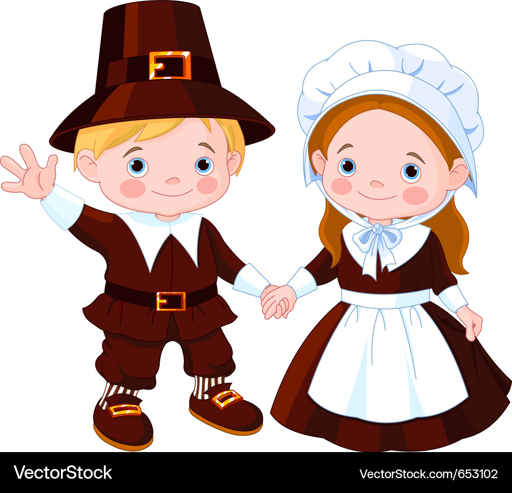 Thanksgiving day pilgrim couple Royalty Free Vector Image