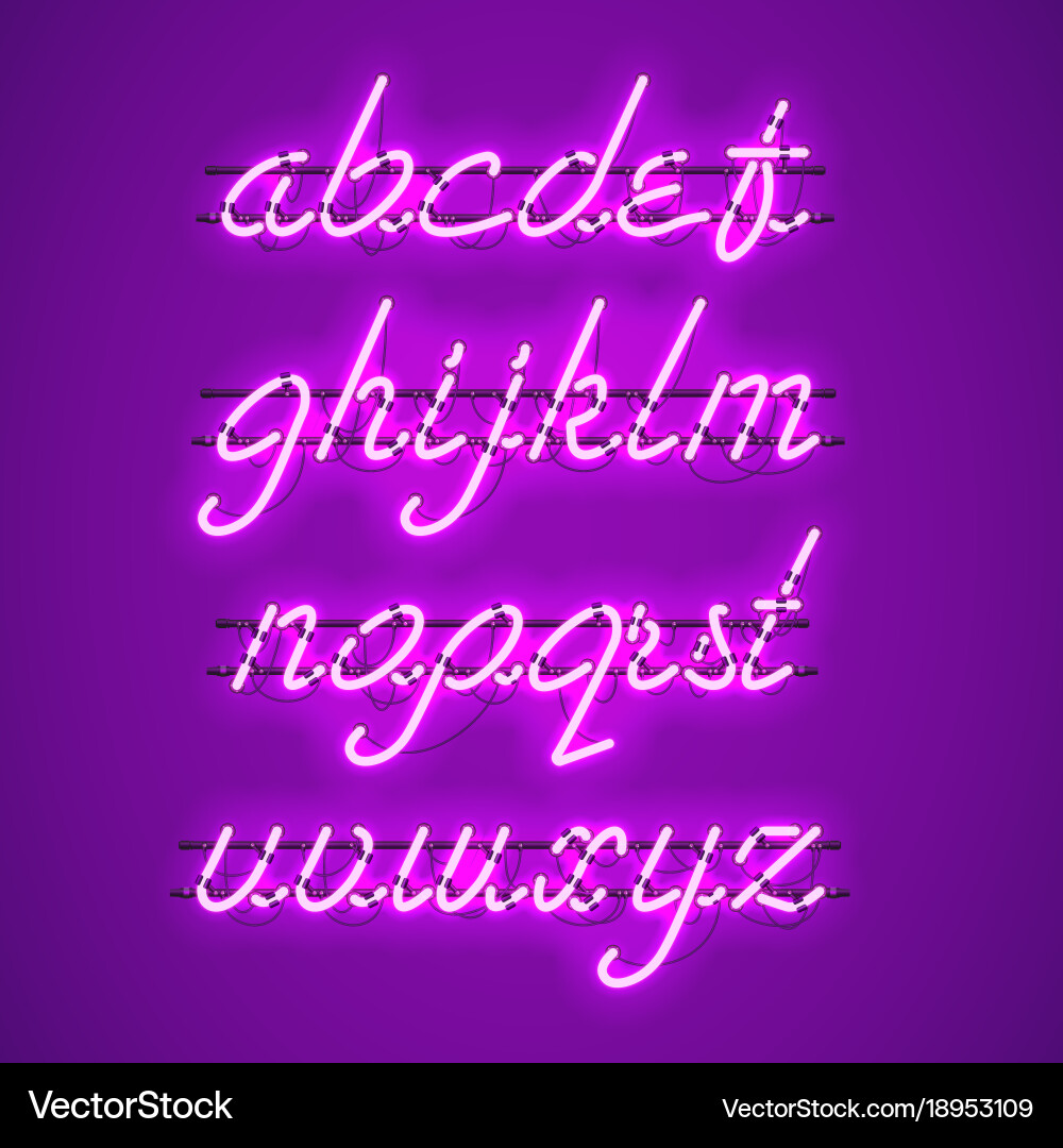 Glowing purple neon lowercase script font Vector Image
