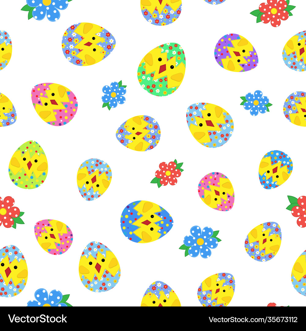Seamless bright easter pattern with shredded hens Vector Image