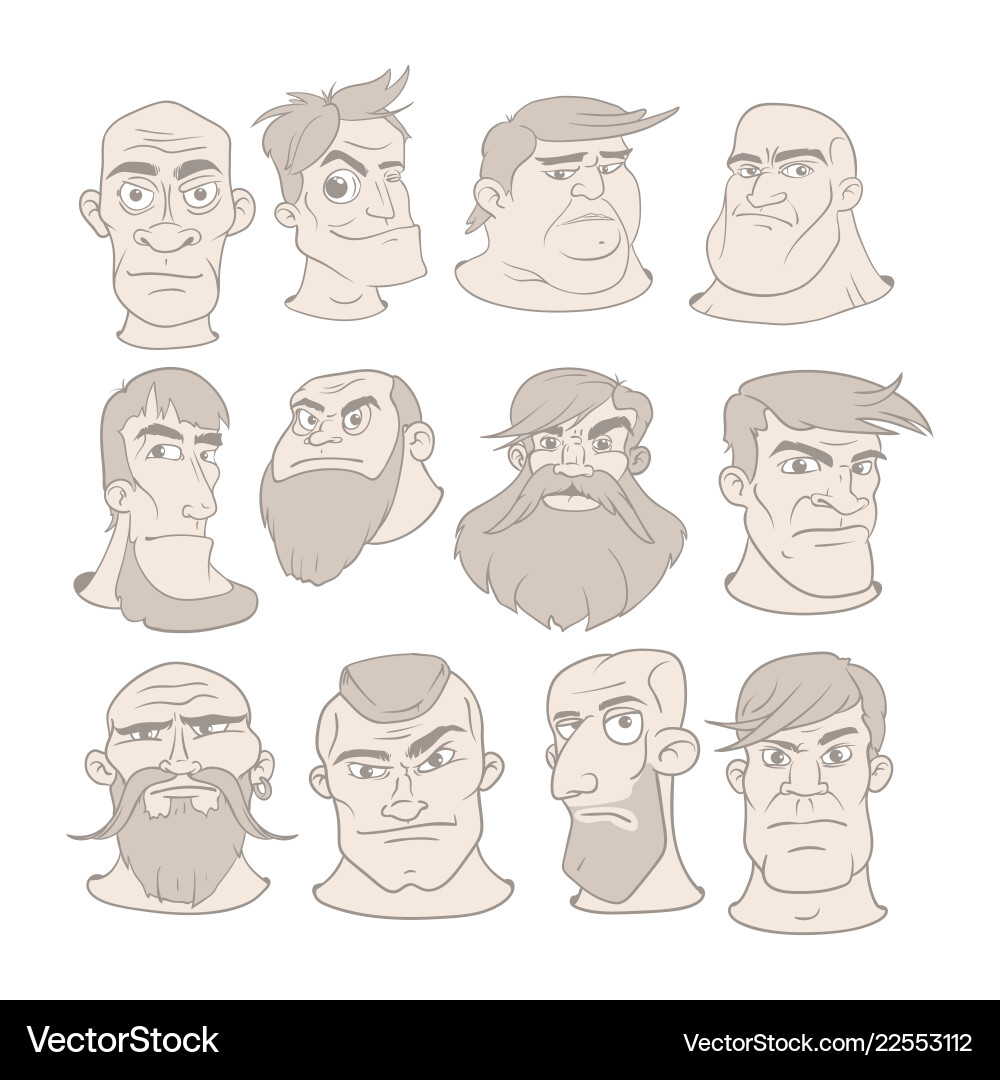 Set of serious man faces with different Royalty Free Vector