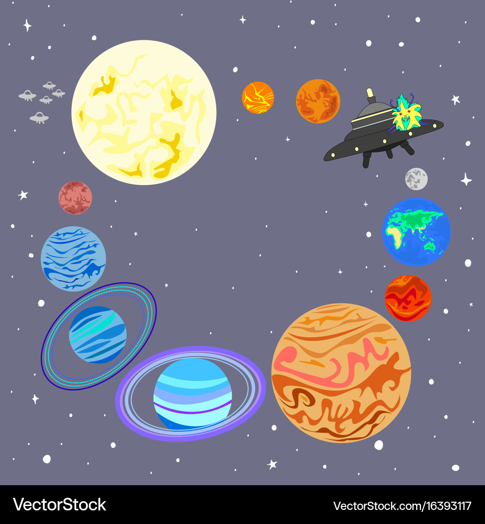 Frame planet solar system in a circle and a cut Vector Image