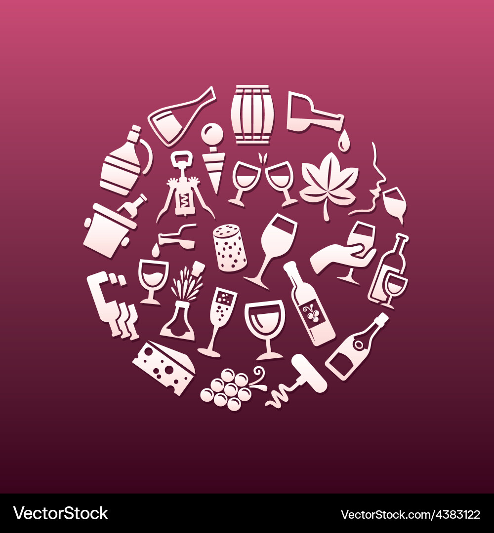 Wine icons in circle Royalty Free Vector Image
