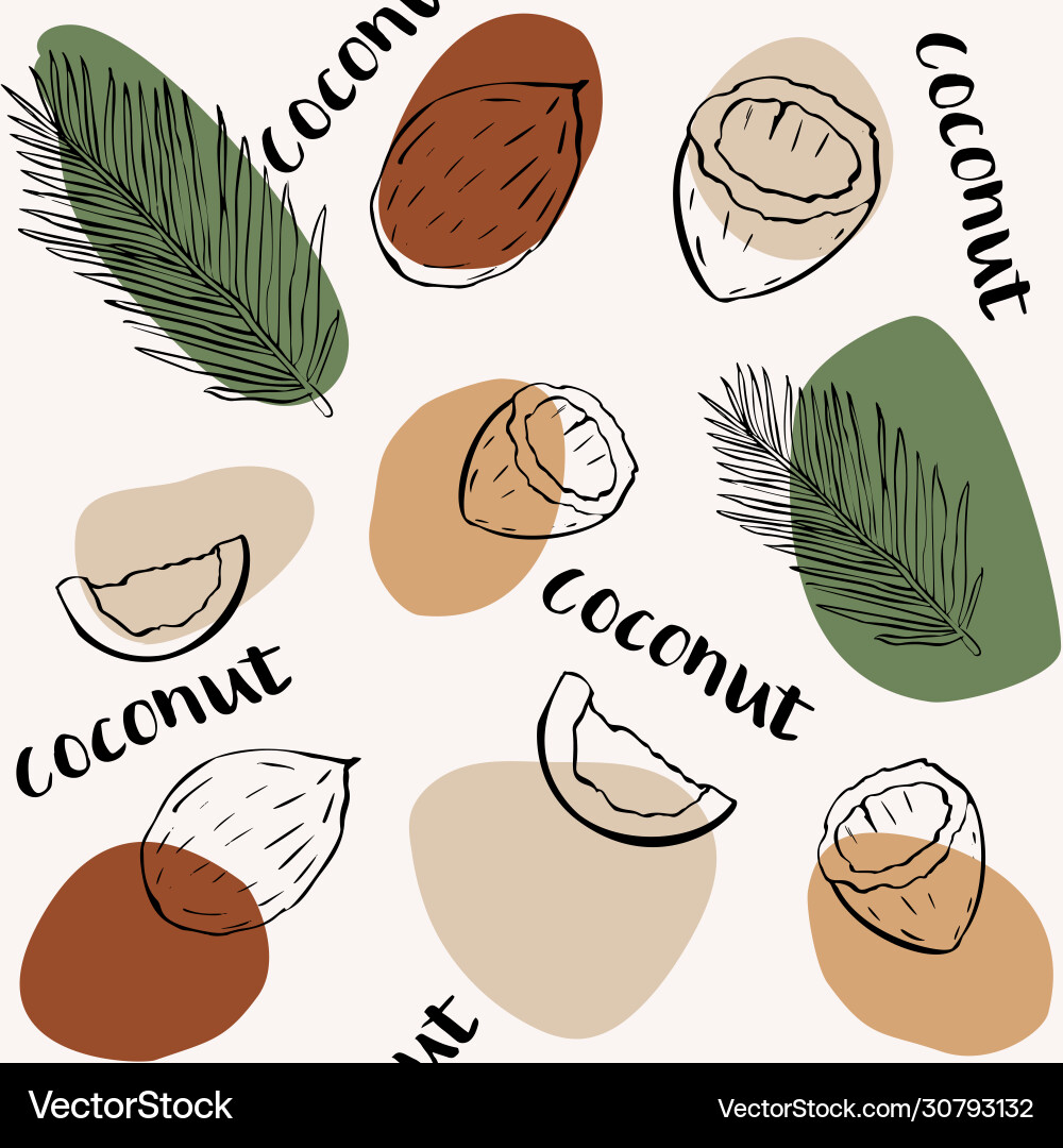 Seamless pattern with coconut and leaves hand Vector Image
