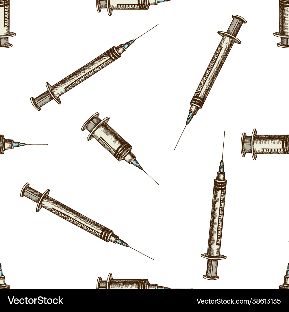 Seamless pattern with hand drawn colored syringe Vector Image