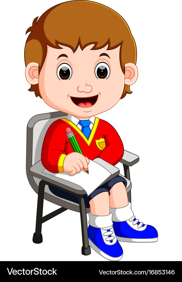 Boy student studying and writing Royalty Free Vector Image