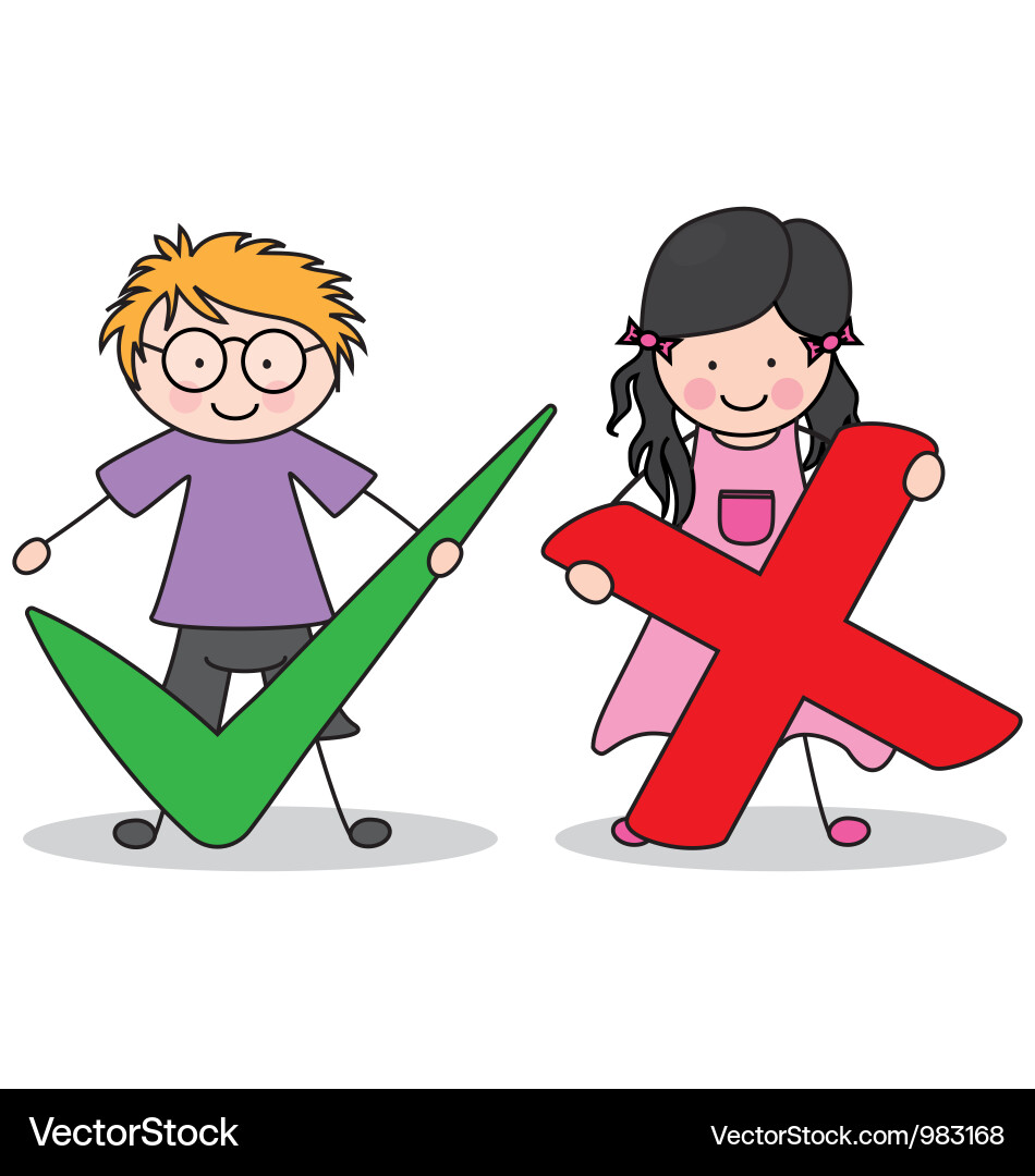 Children with right and wrong signs Royalty Free Vector