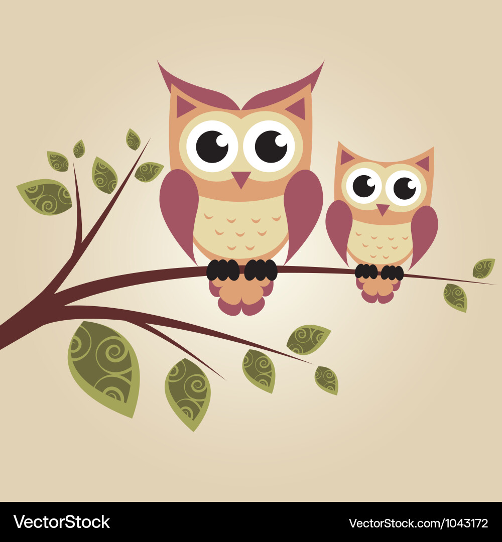 Two owls on the tree Royalty Free Vector Image