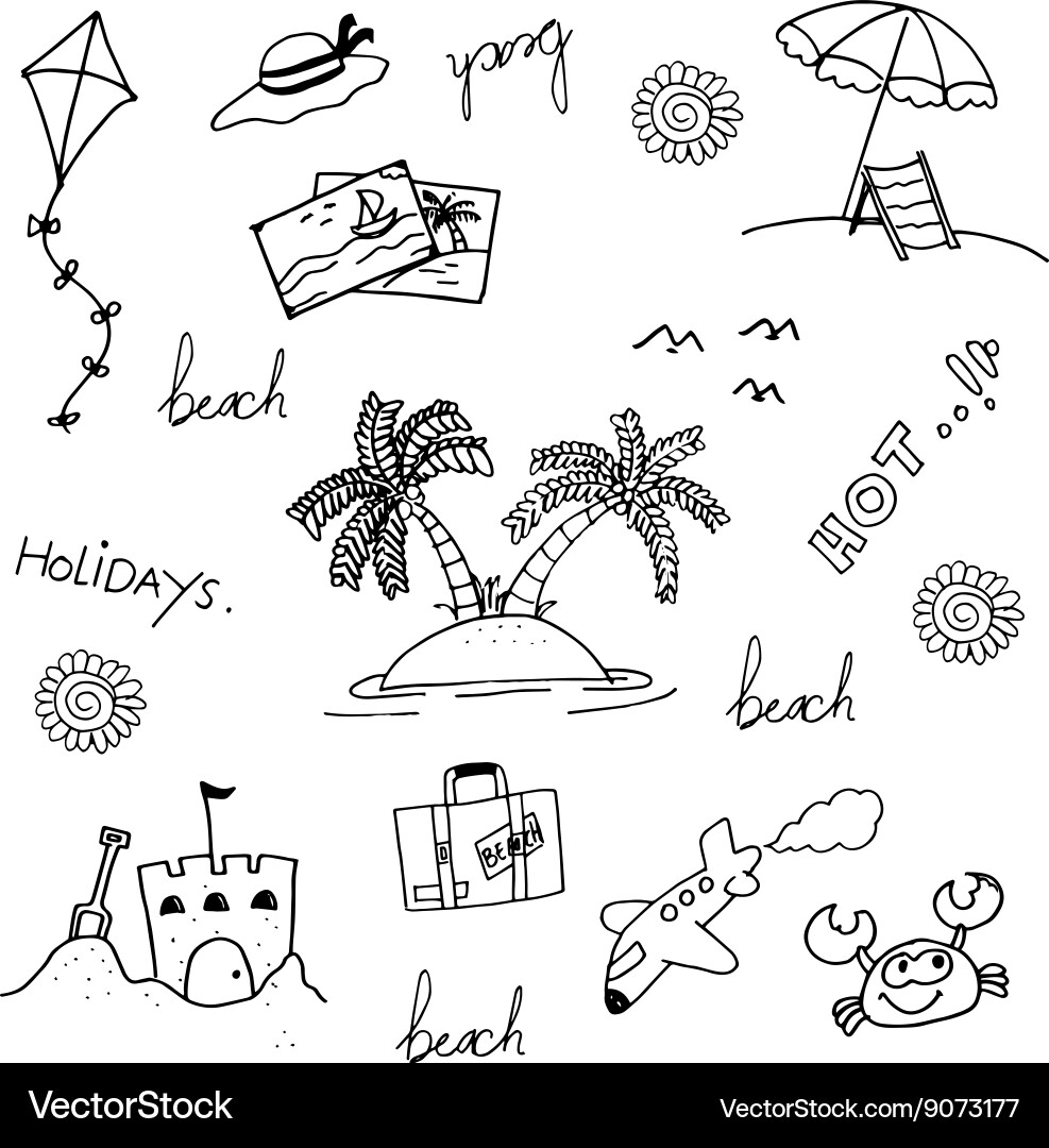 Set of beach doodle Royalty Free Vector Image - VectorStock