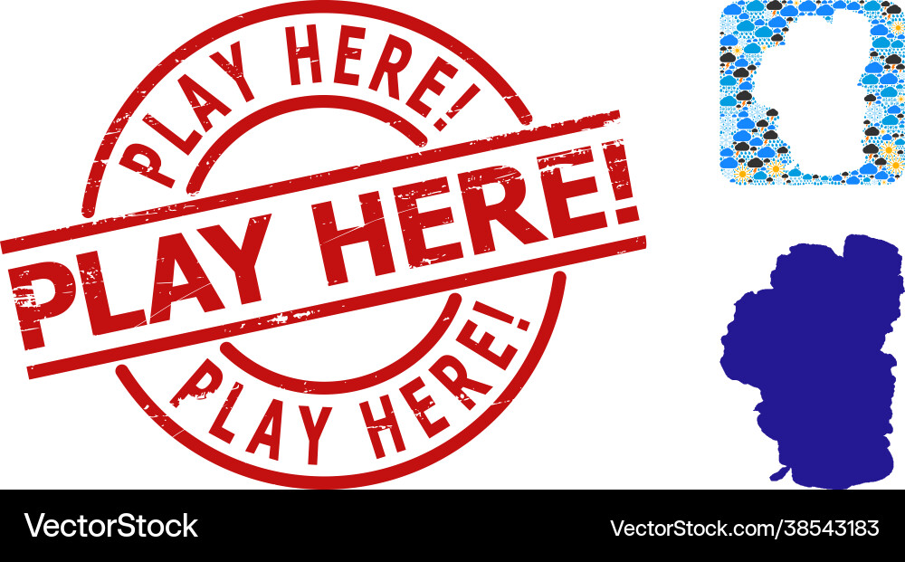 Grunge play here exclamation stamp and hole Vector Image