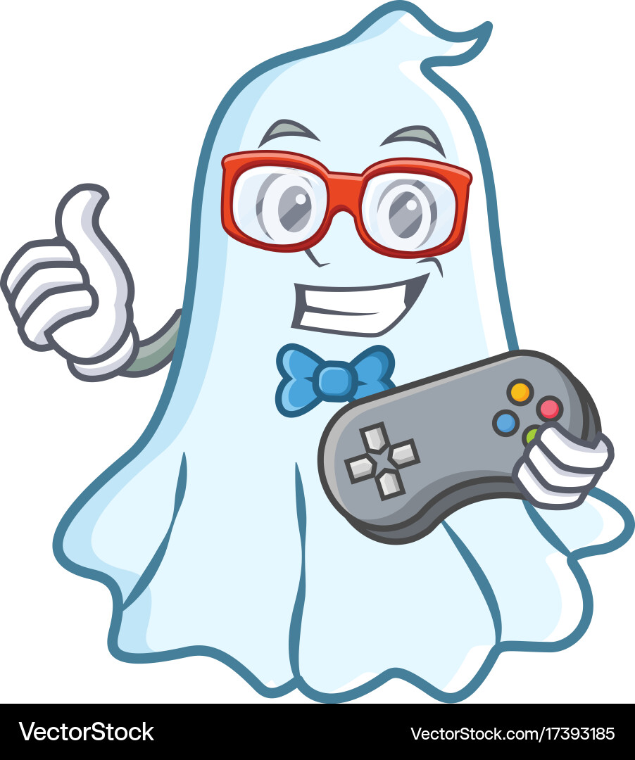 Gamer cute ghost character cartoon Royalty Free Vector Image