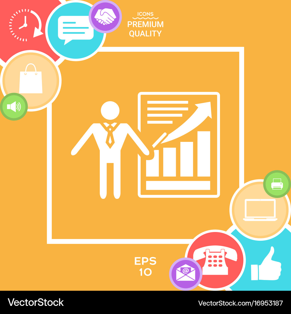 Presentation sign icon man standing with pointer Vector Image