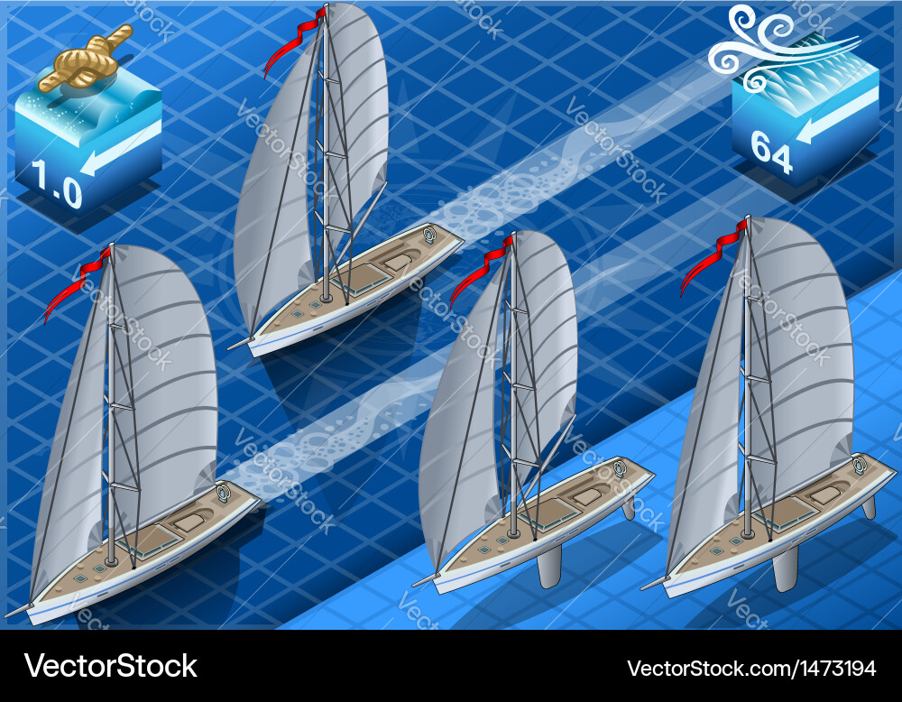 Isometric sailships in navigation Royalty Free Vector Image
