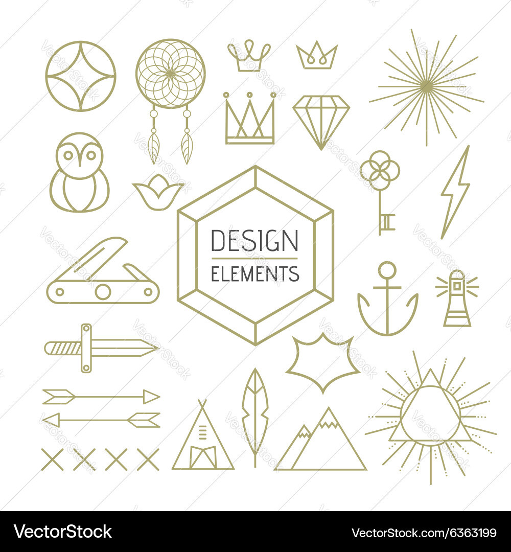 Design element set outline line art shapes Vector Image