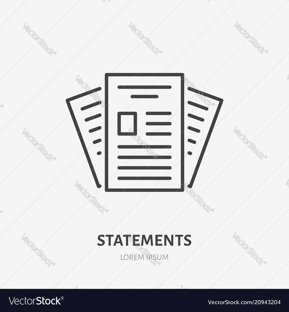 Statement flat line icon paper documents sign Vector Image