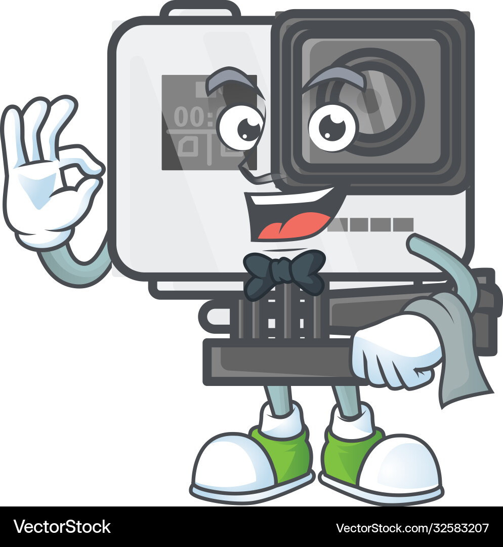 A action camera cartoon mascot working as waiter Vector Image