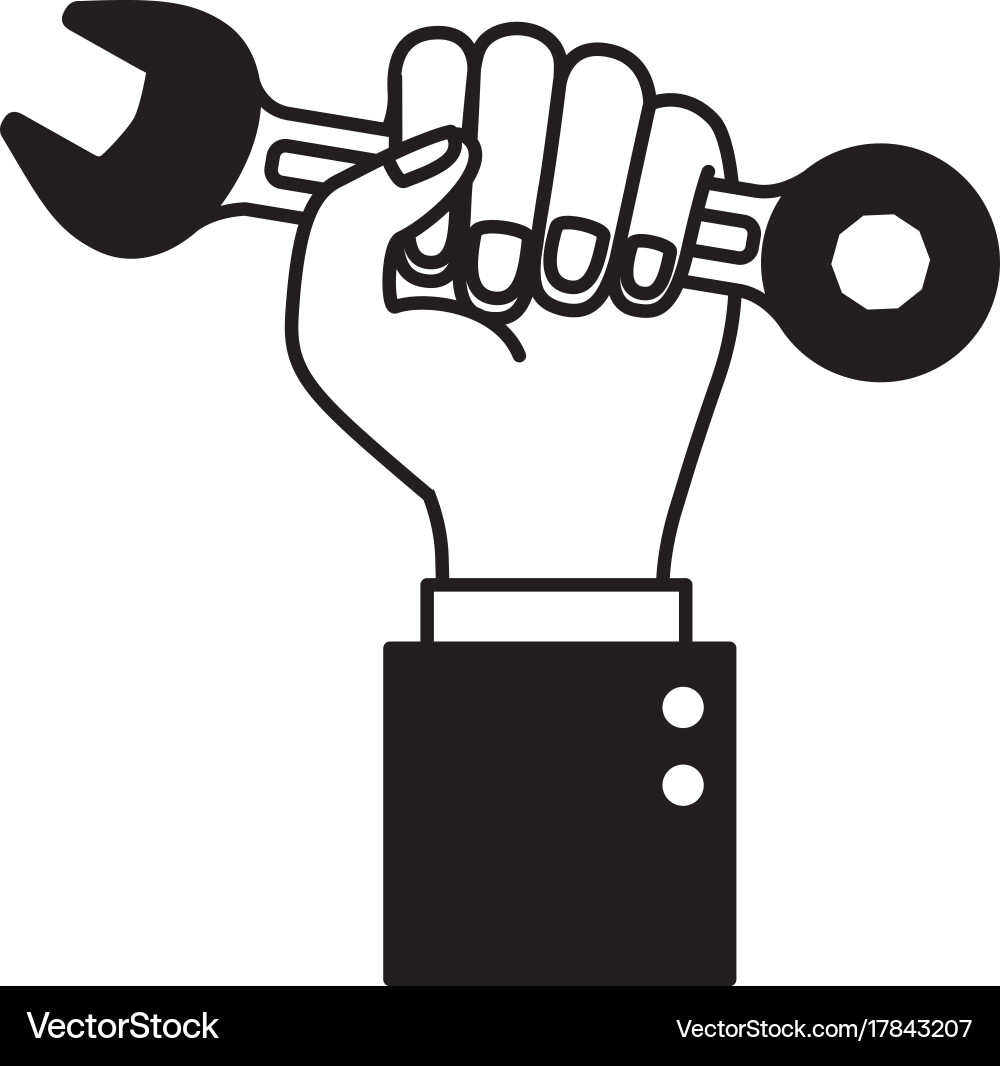Hand holding spanner flat icon black silhouette Vector Image