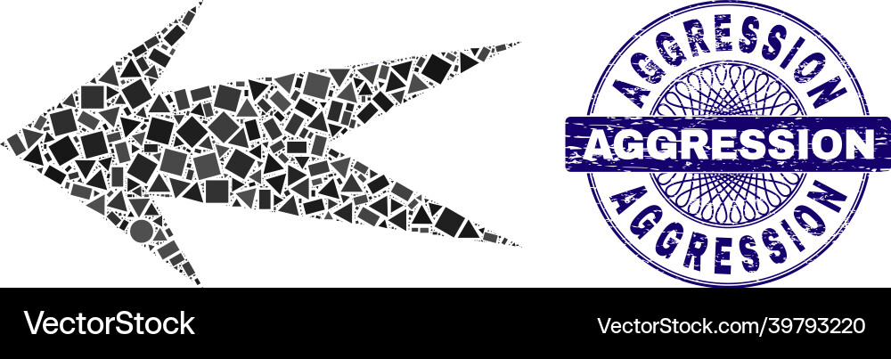 Grunge aggression badge and geometric arrow left Vector Image