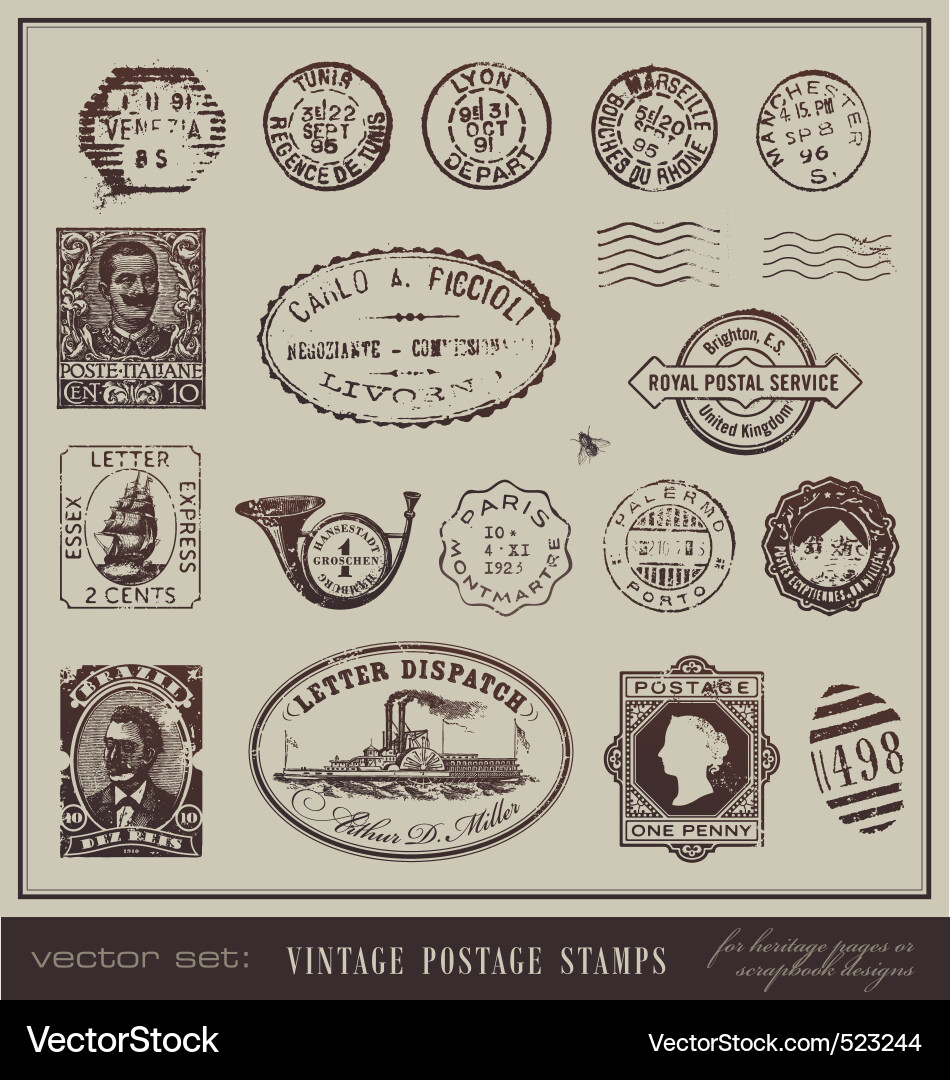 Vintage postage stamps Royalty Free Vector Image