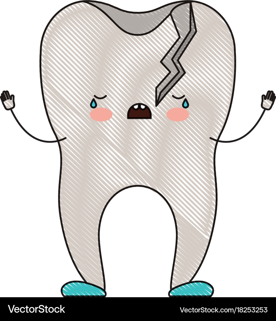 Broken tooth cartoon in colored crayon silhouette Vector Image