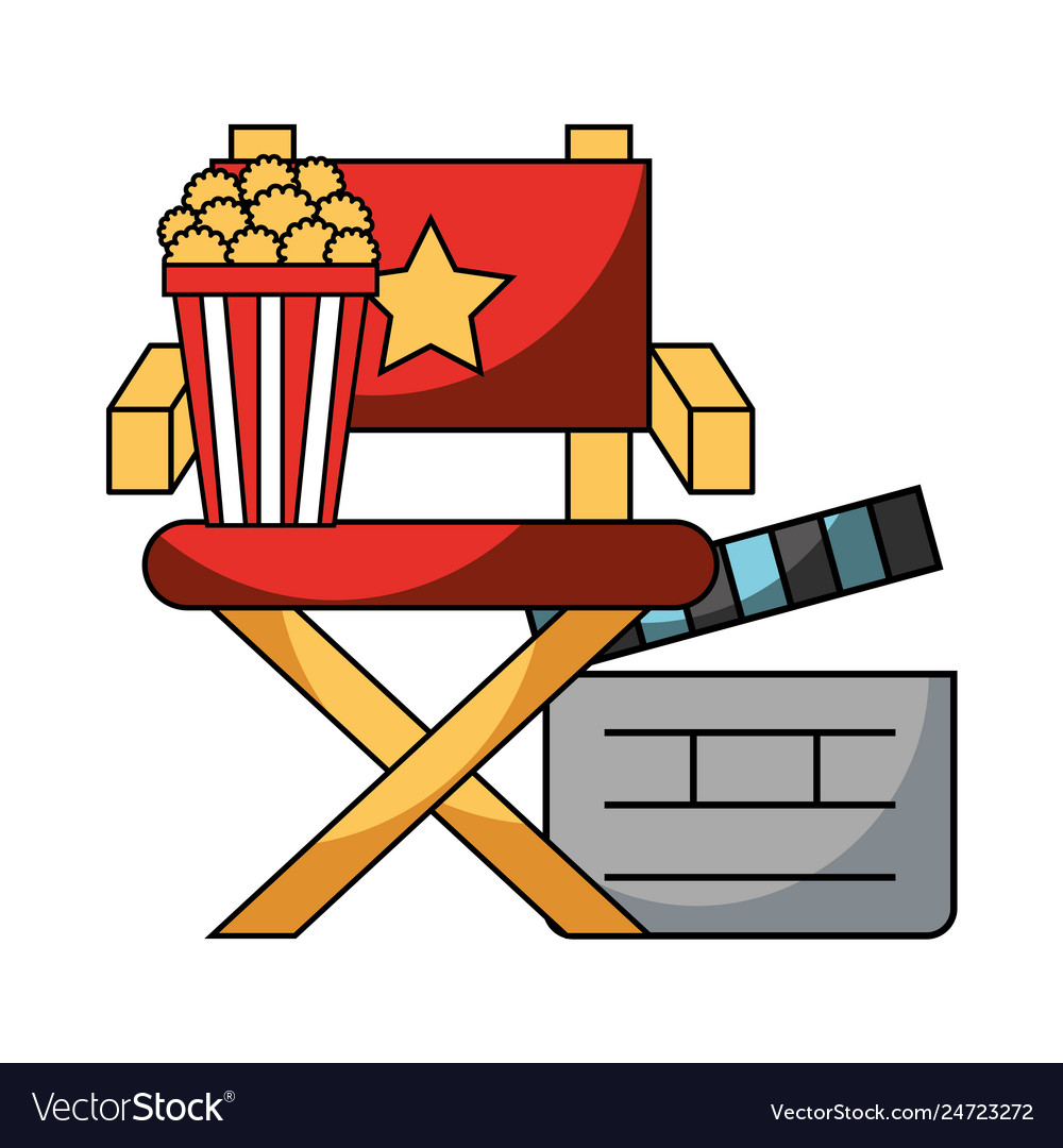 Director chair popcorn and clapboard cinema movie Vector Image