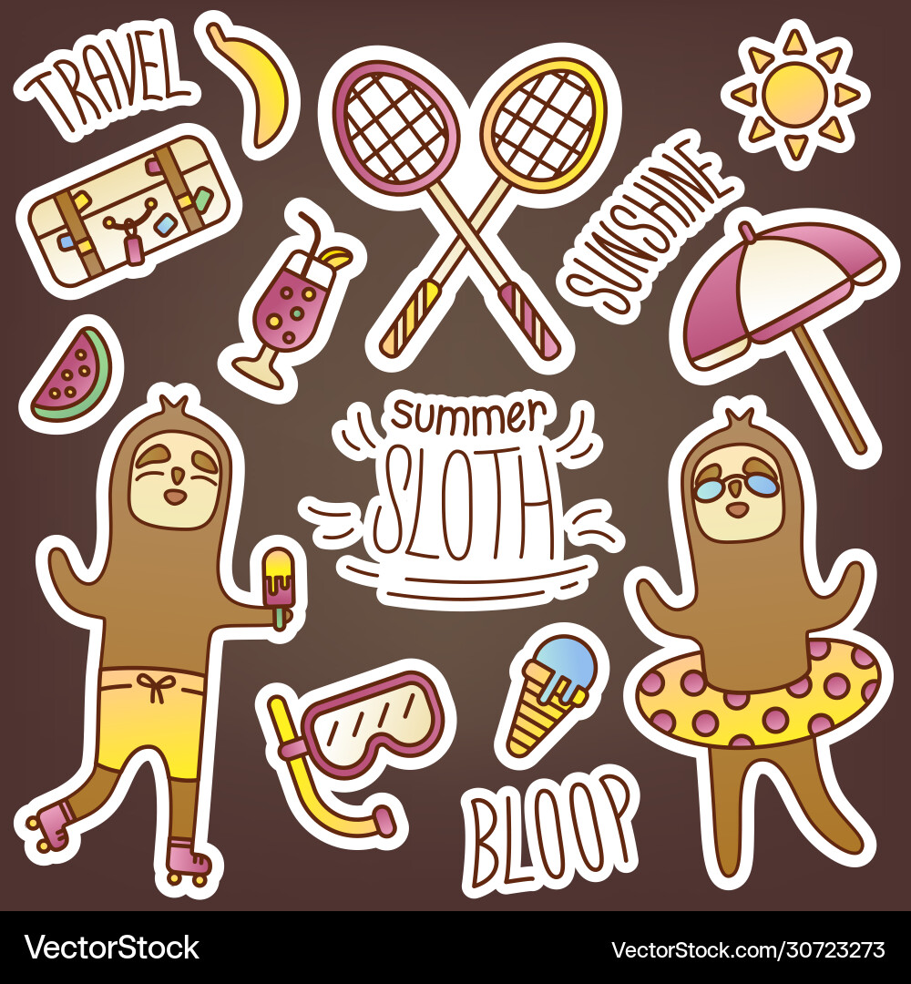 Funny sticker pack with sloth in spring theme Vector Image