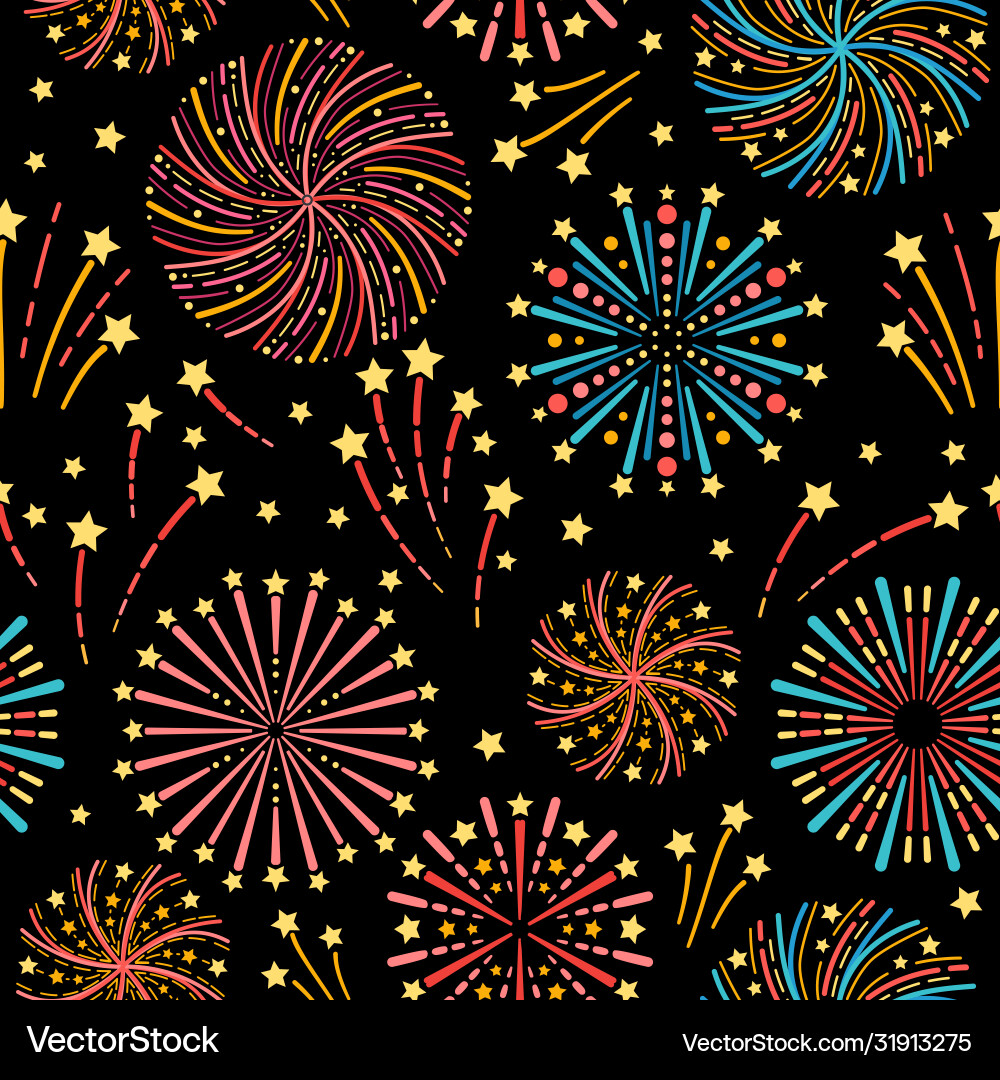 Pattern with night fireworks for birthday party Vector Image