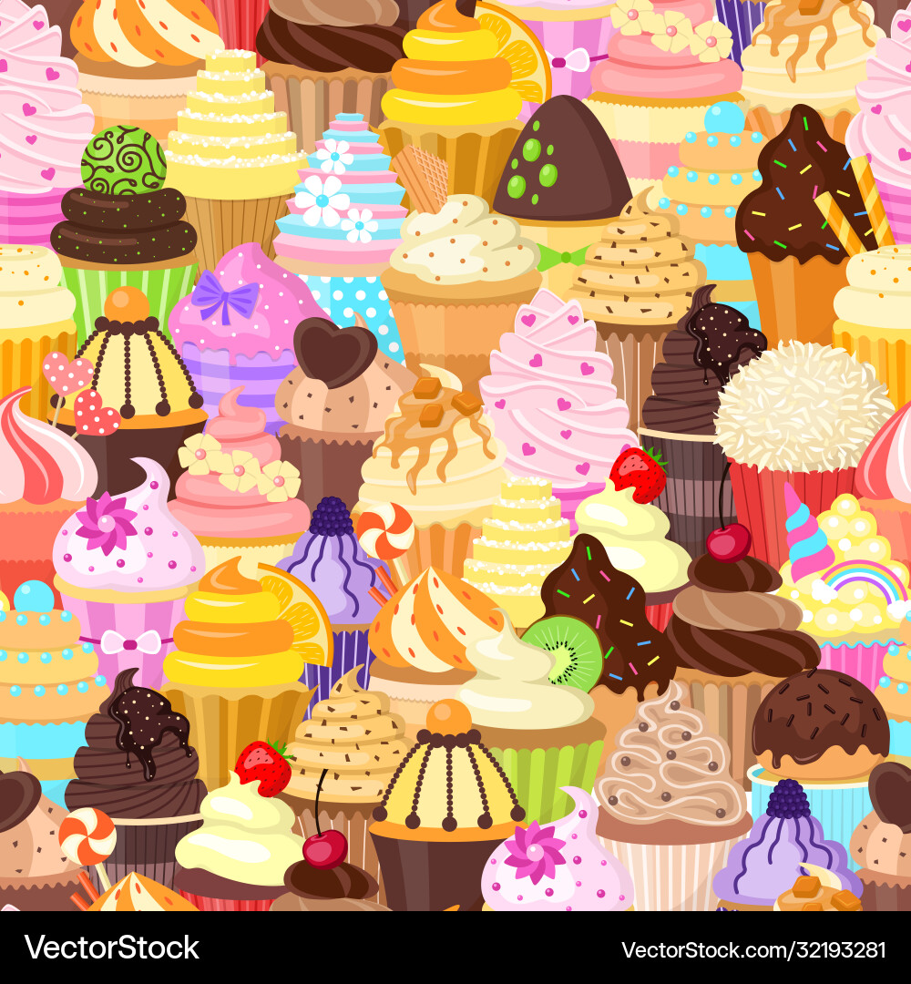 Different colorful cartoon cupcakes Royalty Free Vector