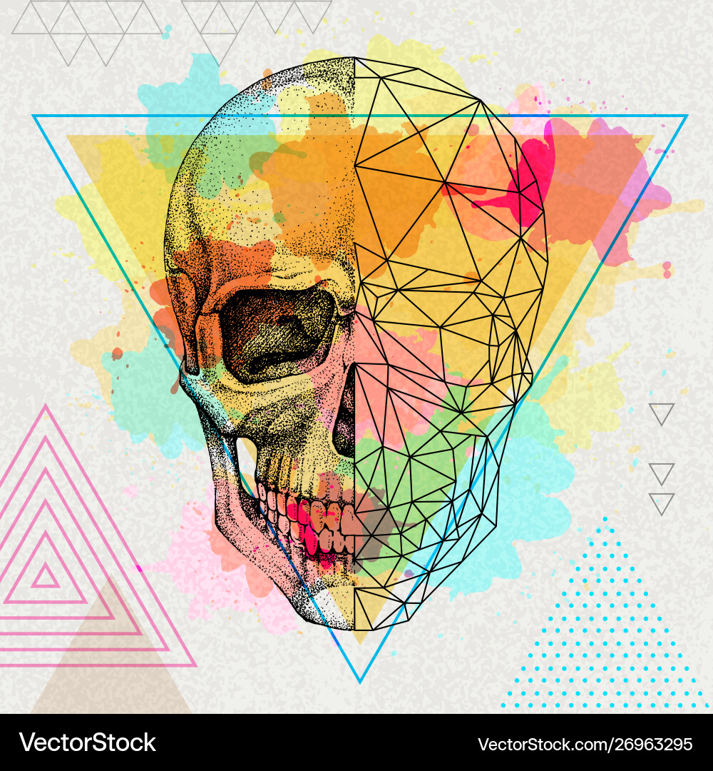Hipster realistic and polygonal skull Royalty Free Vector