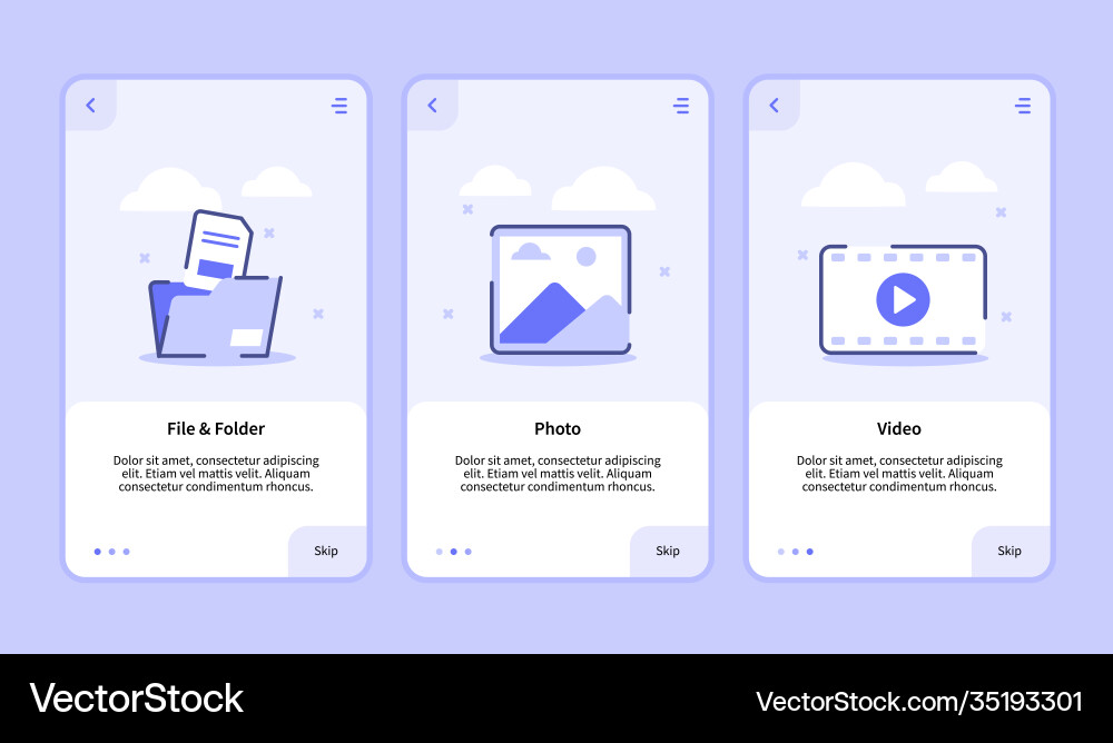 File and folder photo video onboarding screen Vector Image