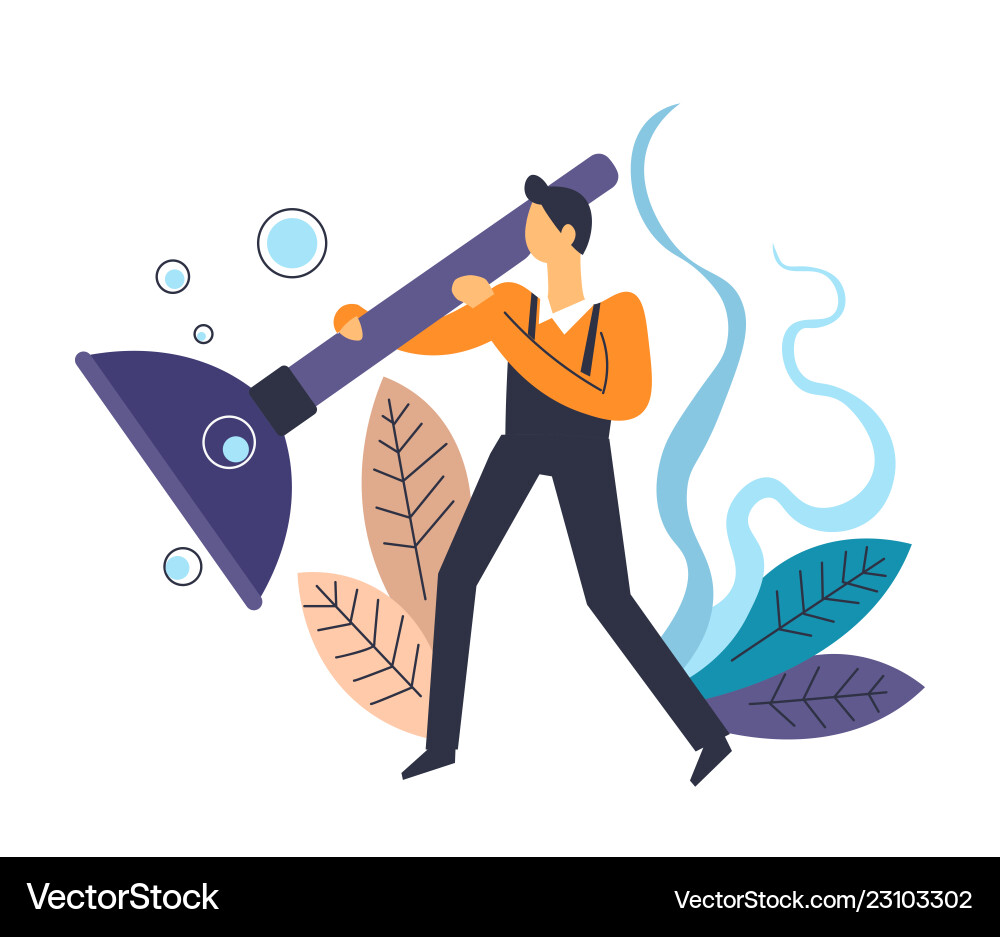 Plumber with force cup plunger tool in hands Vector Image