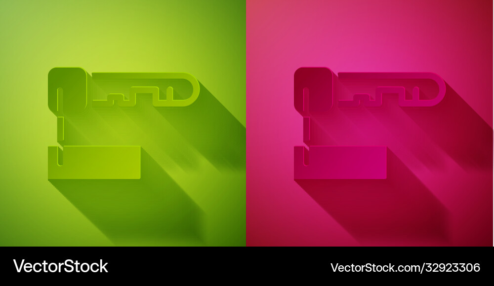 Paper cut marked key icon isolated on green Vector Image