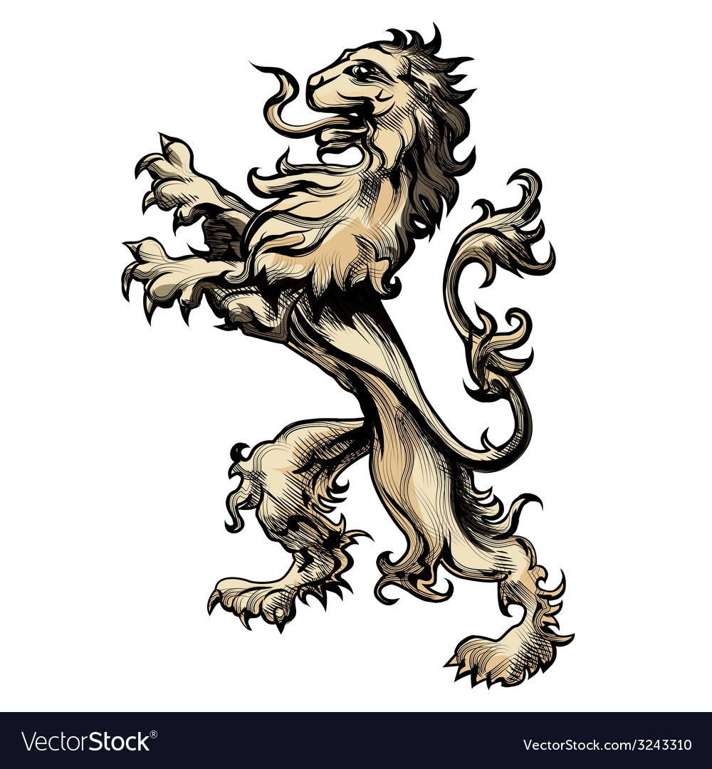 Heraldry Lion Drawn In Engraving Style Royalty Free Vector 