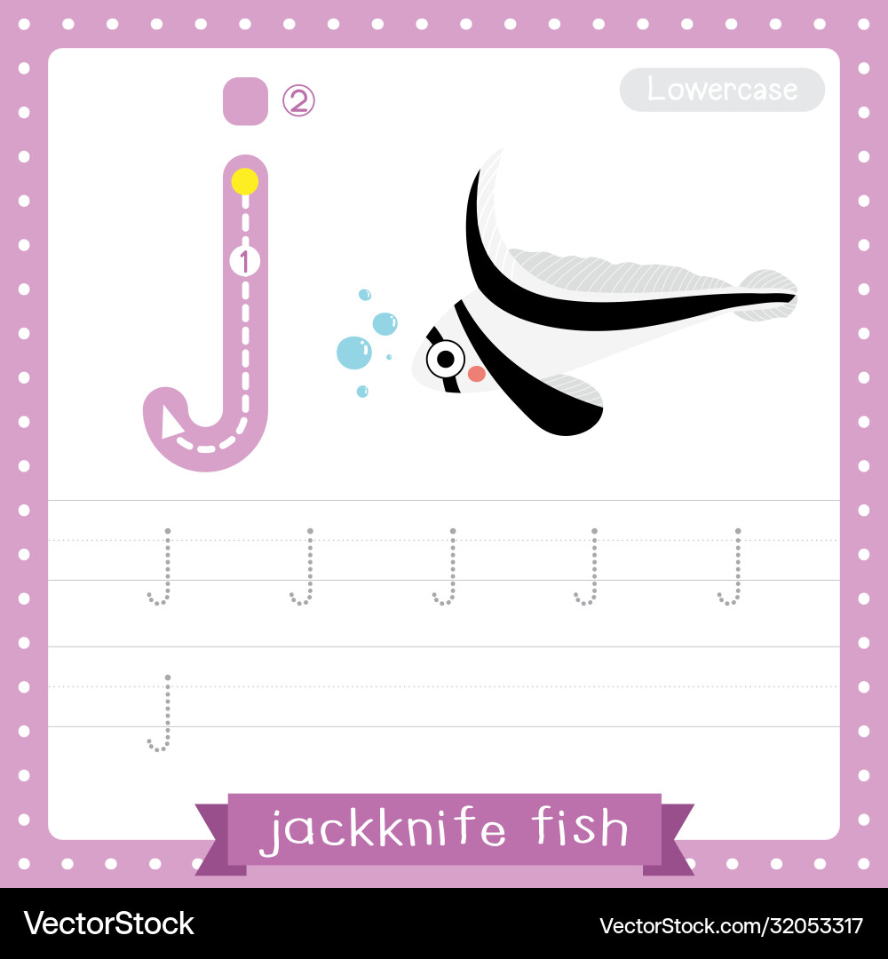 Letter j lowercase tracing practice worksheet Vector Image