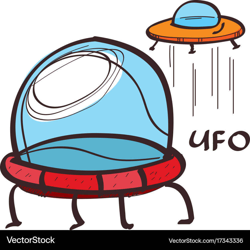 Ufo colored in hand drawing style Royalty Free Vector Image