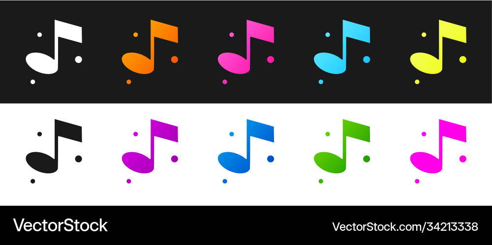 Set music note tone icon isolated on black Vector Image