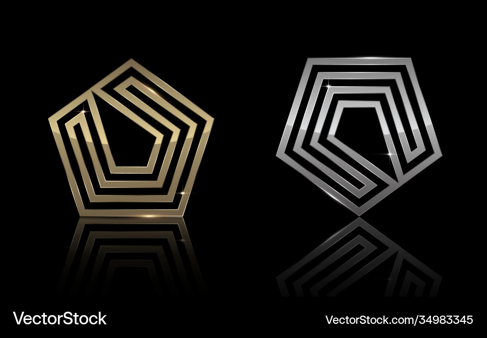 Gold and silver pentagon 9 Royalty Free Vector Image
