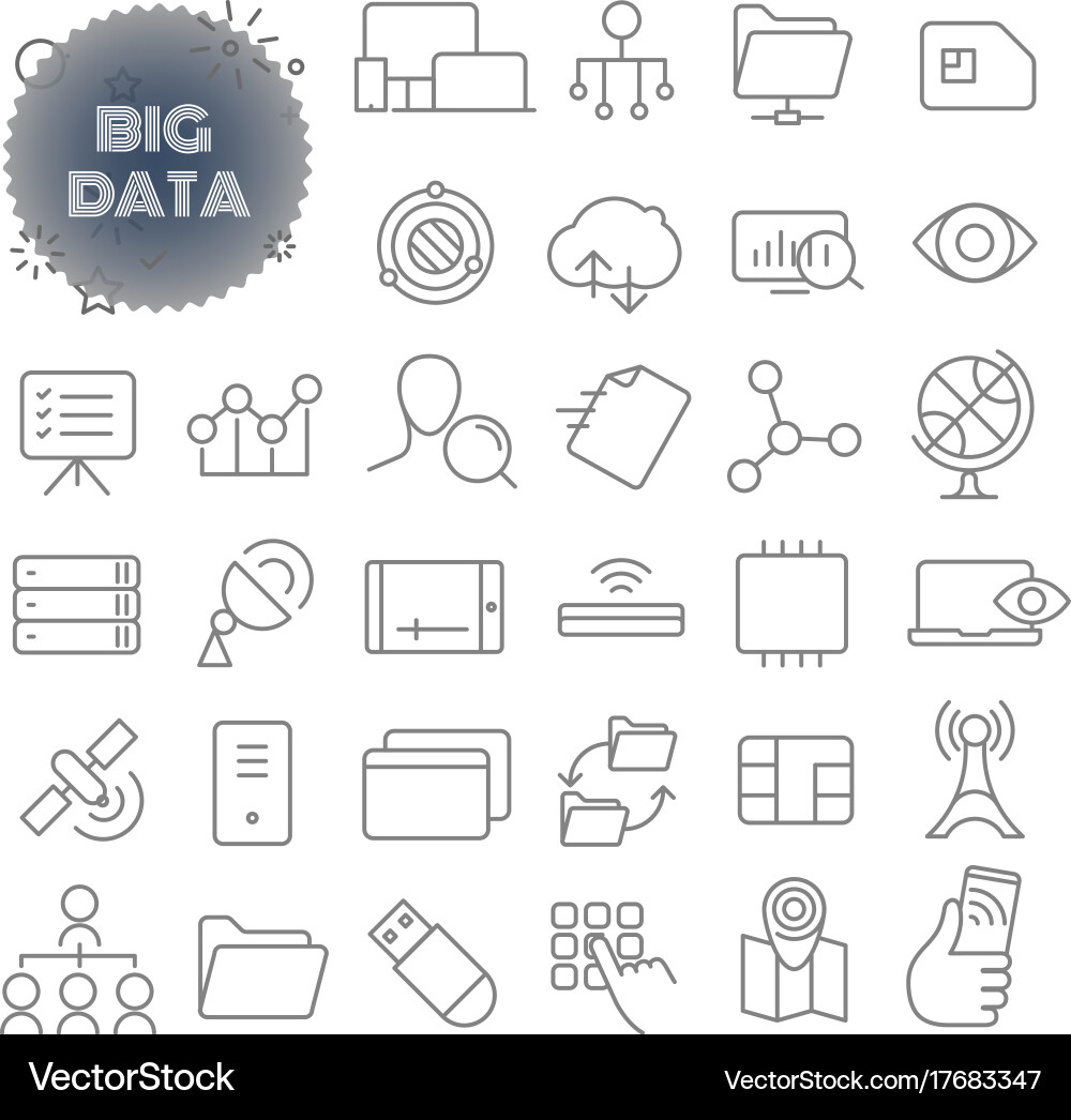 Big data outline icon set pictograph set Vector Image