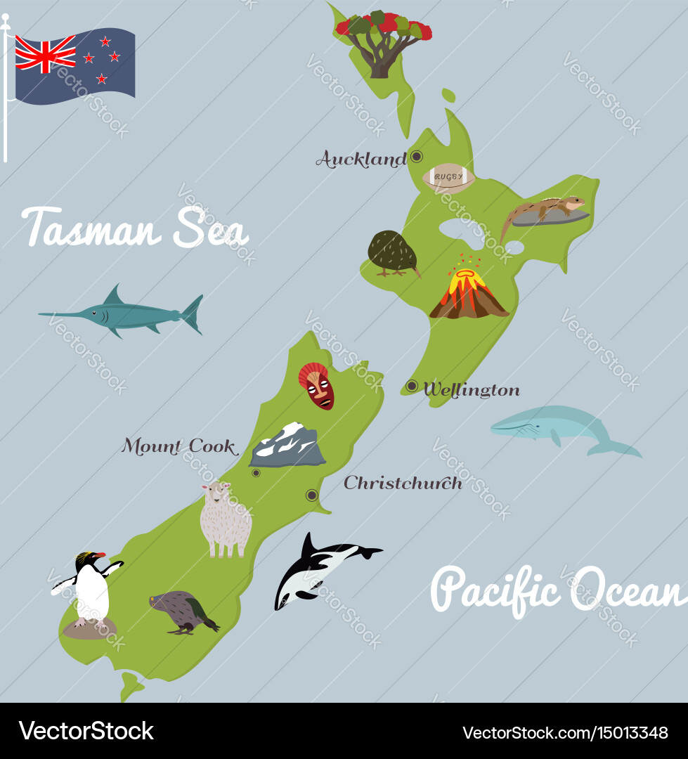 New zealand tourist map with famous landmarks Royalty Free Vector Image ...