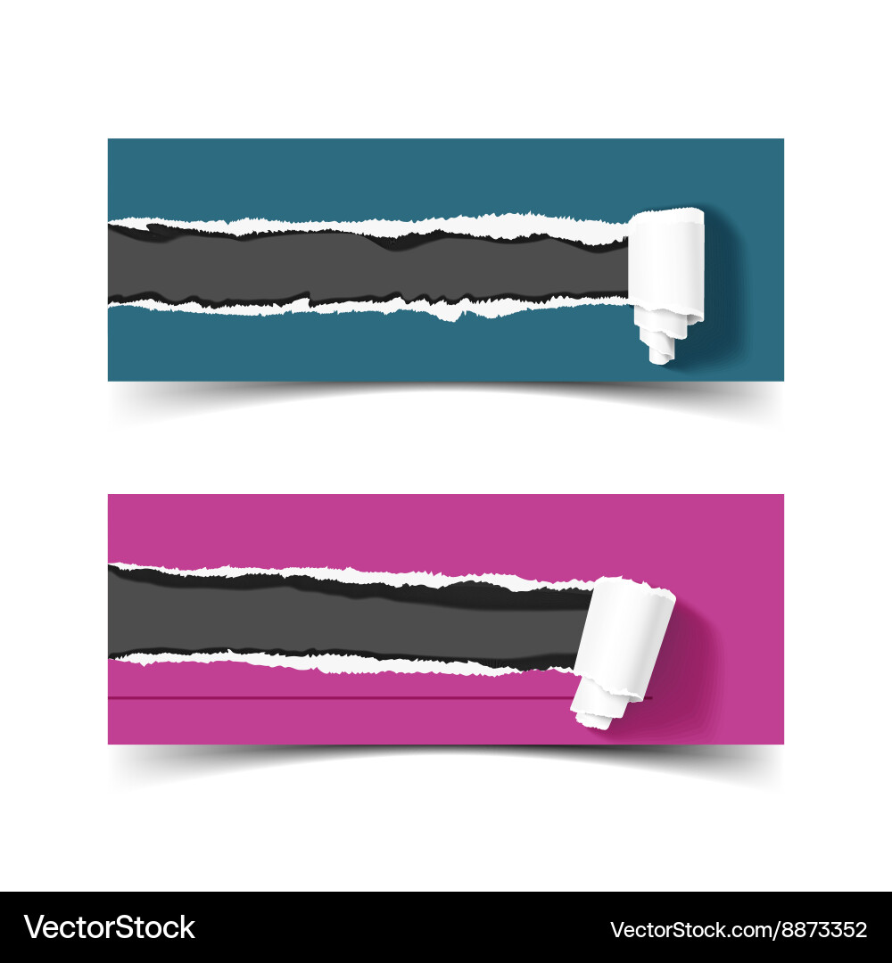 Set of banners torn paper with scroll Royalty Free Vector