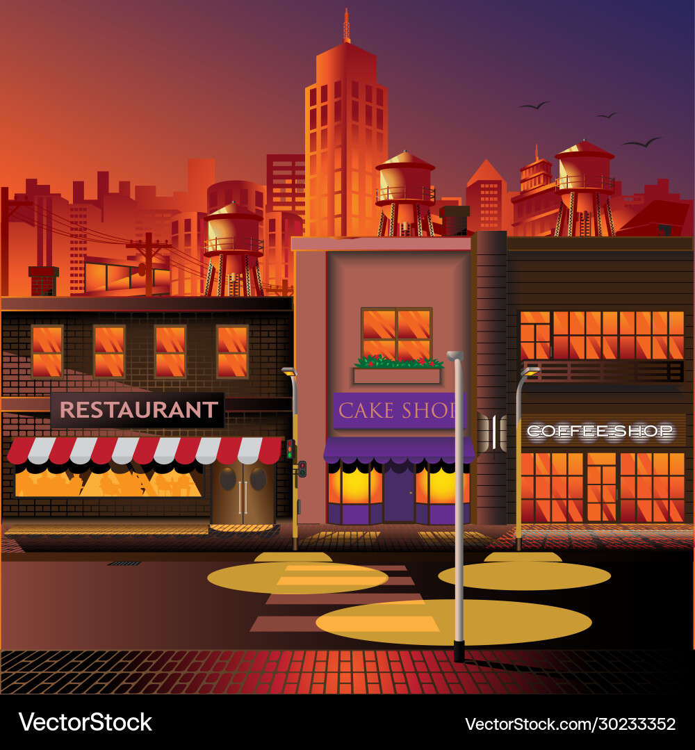 Shopping street sunset Royalty Free Vector Image