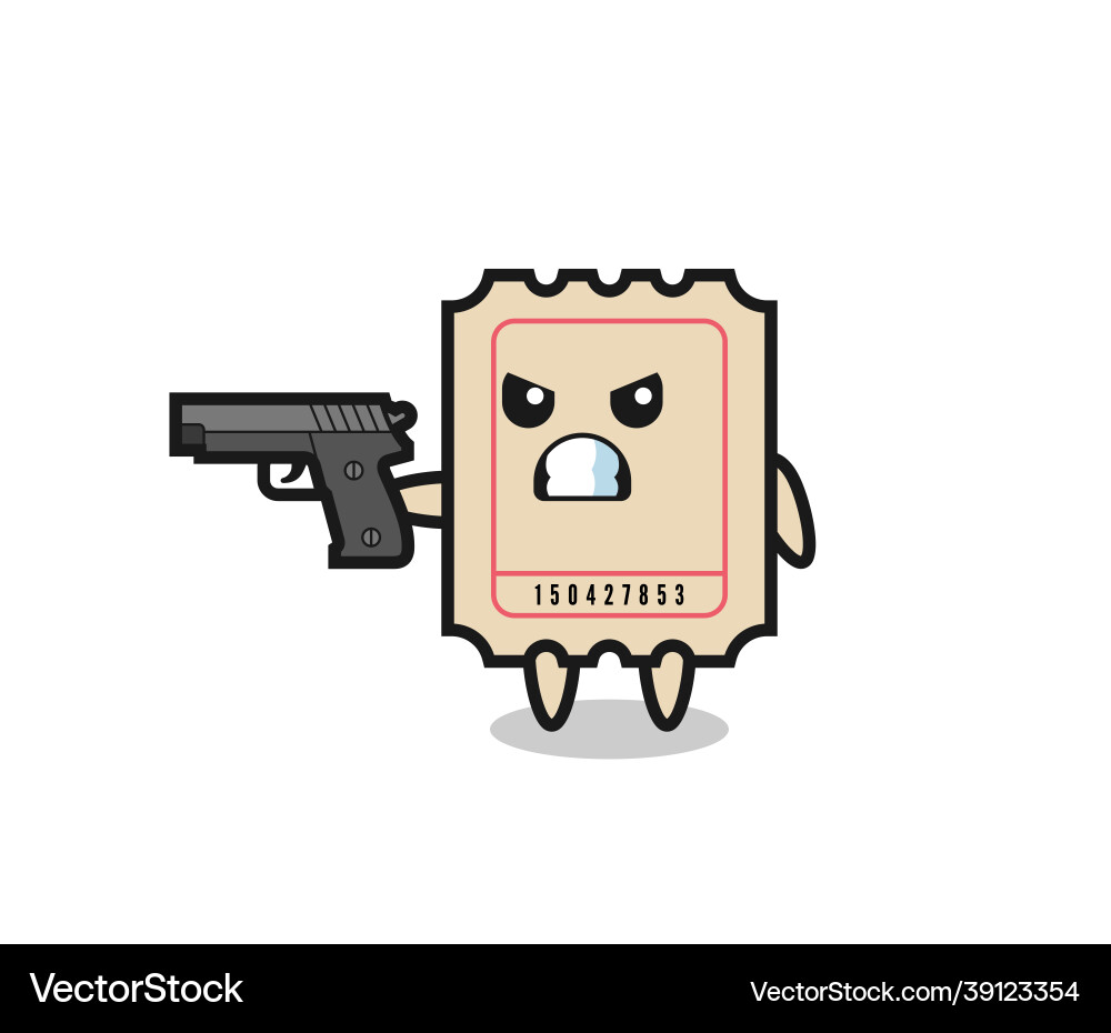 Cute ticket character shoot with a gun Royalty Free Vector